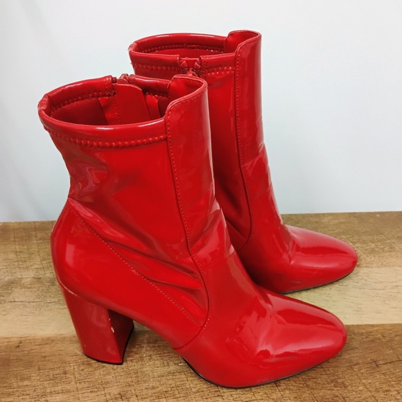 Aldo | Shoes | Aldo Red Patent Leather Block Heel Ankle Boots Womens Us ...